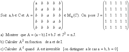 Exercice 2 : Calcul matriciel: Classe de mathématiques supérieurs